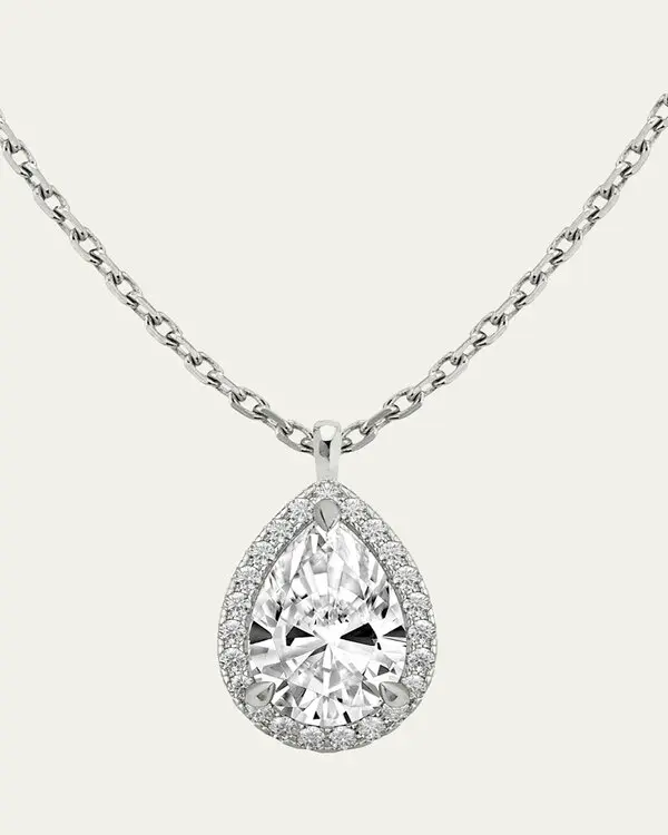 VRAI 14k Pear-cut Halo Lab Grown Diamond Pendant Necklace, 1.0tcw - White Gold