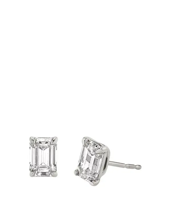VRAI 14k Emerald Solitaire Lab Grown Diamond Stud Earrings - Silver