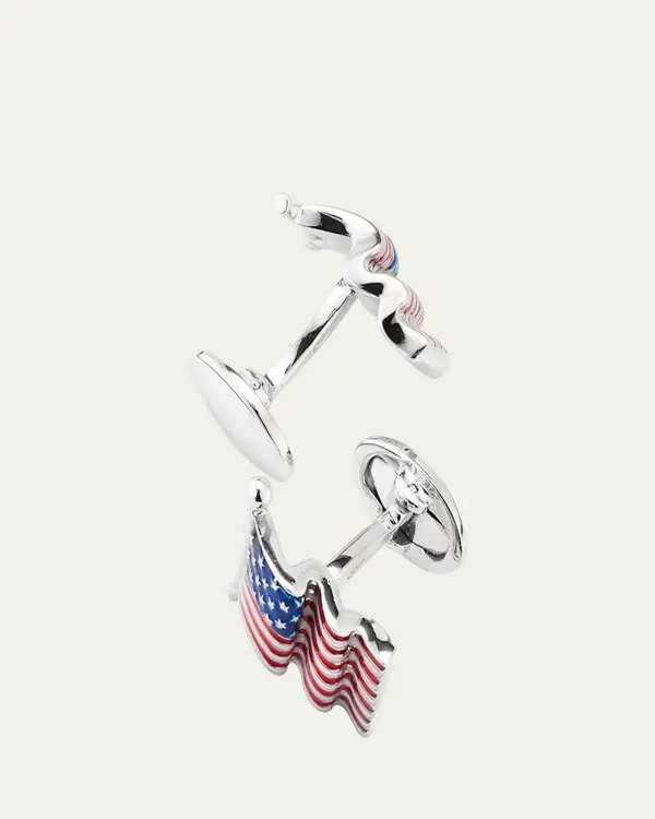 JAN LESLIE Sterling Silver Enamel American Flag Cufflinks