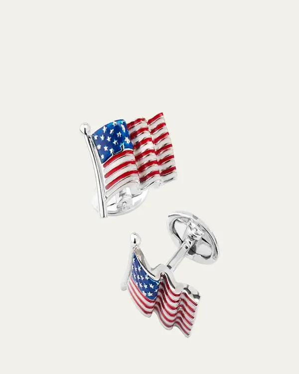 JAN LESLIE Sterling Silver Enamel American Flag Cufflinks
