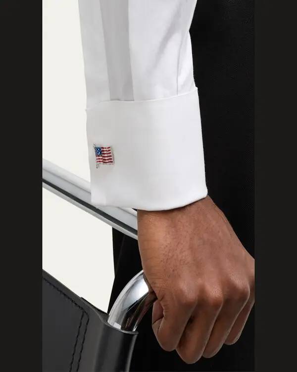 JAN LESLIE Sterling Silver Enamel American Flag Cufflinks