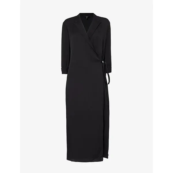 Theory Lapel Wrap-front Silk-satin Midi Dress