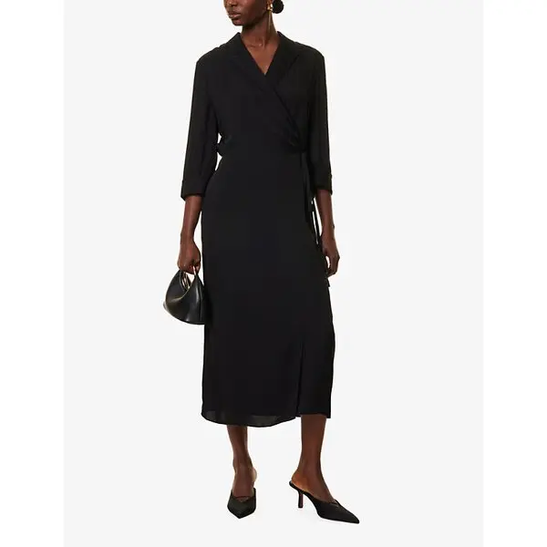 Theory Lapel Wrap-front Silk-satin Midi Dress
