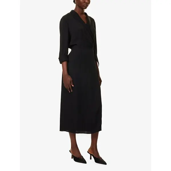 Theory Lapel Wrap-front Silk-satin Midi Dress