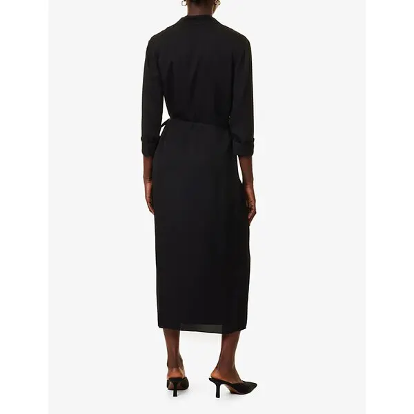 Theory Lapel Wrap-front Silk-satin Midi Dress