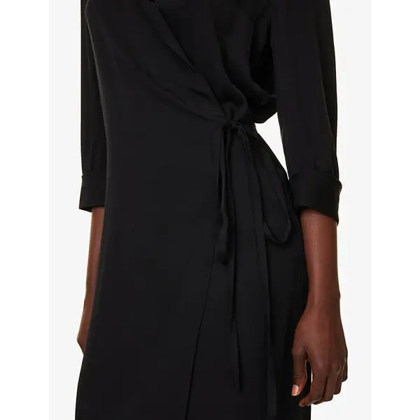 Theory Lapel Wrap-front Silk-satin Midi Dress