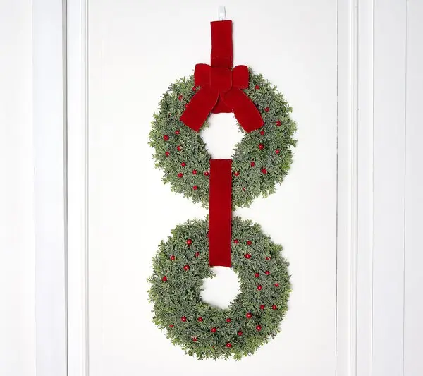 VALERIE PARR HILL As Is 31' Berry And Boxwood Double Wreath W/ Bow Valerie - One-color