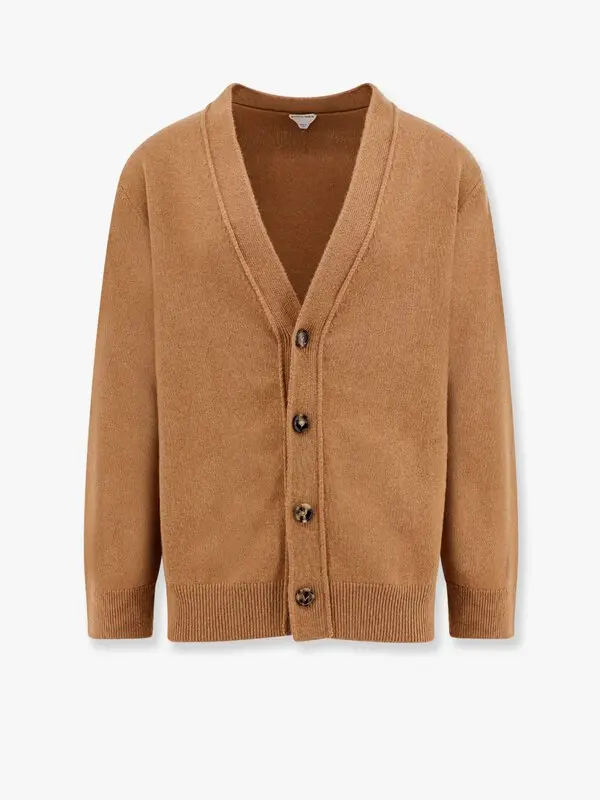 Bottega Veneta Cashmere Cardigan With Intrecciato Motif Leather Details