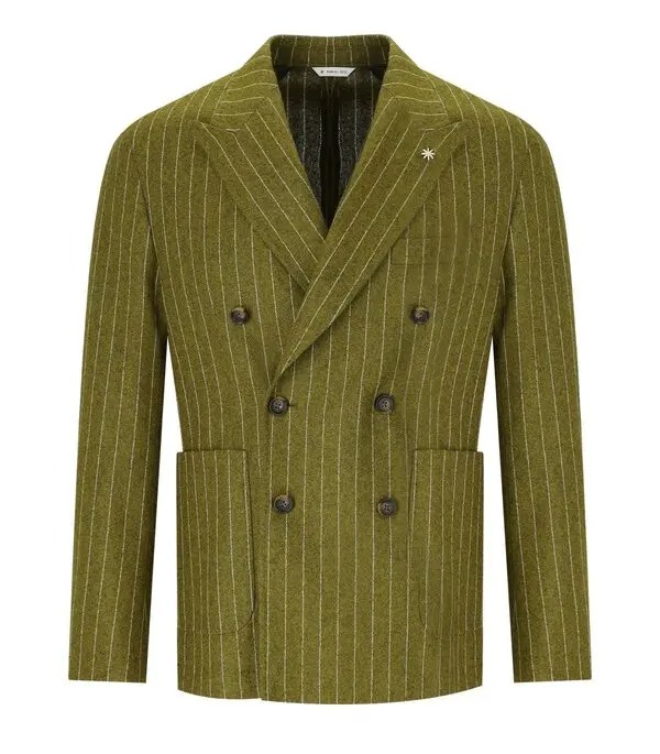 MANUEL RITZ Pinstriped Double-breasted Jacket - Green
