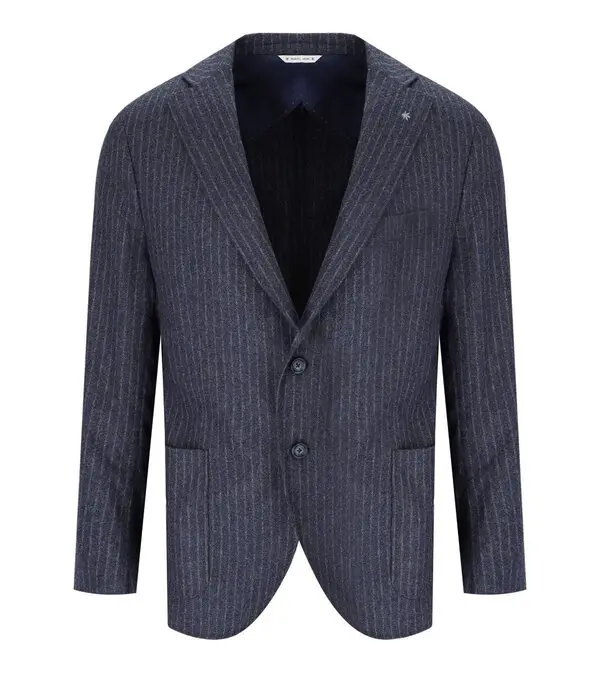 MANUEL RITZ Blue Pinstripe Single Breasted Jacket - Grey