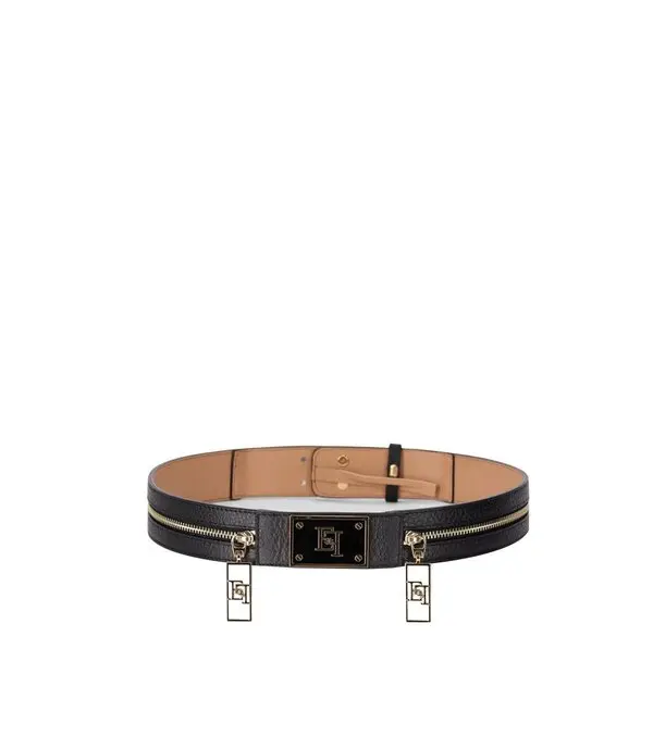 Elisabetta Franchi Zipped Leather Belt - Black