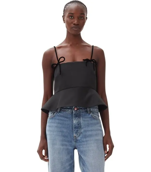 GANNI Satin Bow Top