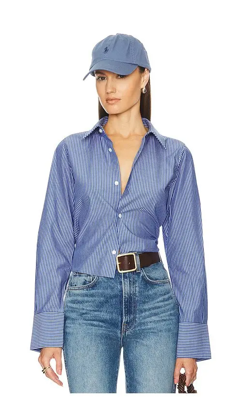 HELSA Pinstripe Poplin Fitted Shirt - Blue