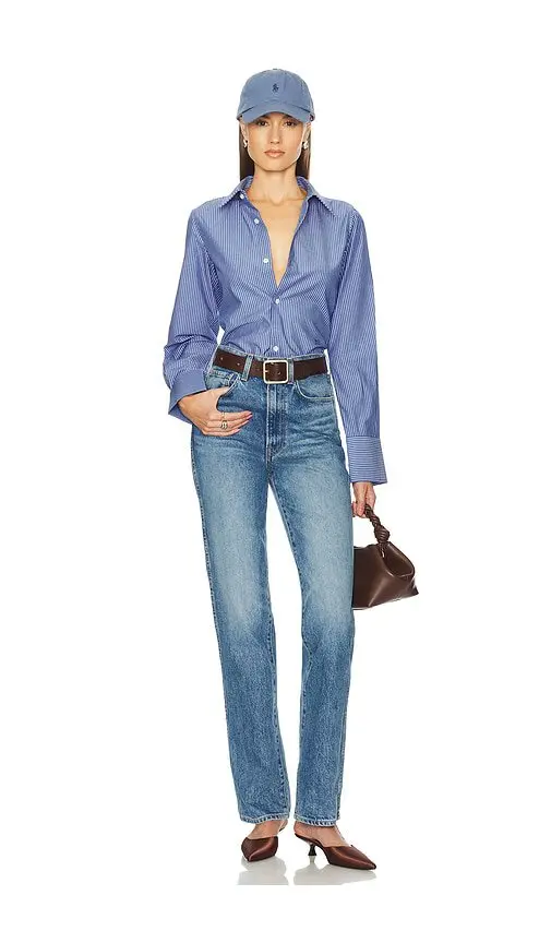 HELSA Pinstripe Poplin Fitted Shirt - Blue