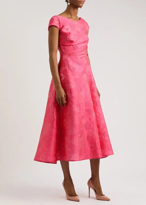 Talbot Runhof Floral-jacquard Midi Dress