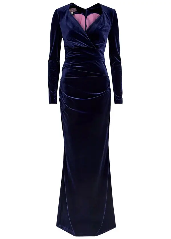 Talbot Runhof Gathered Velvet Gown