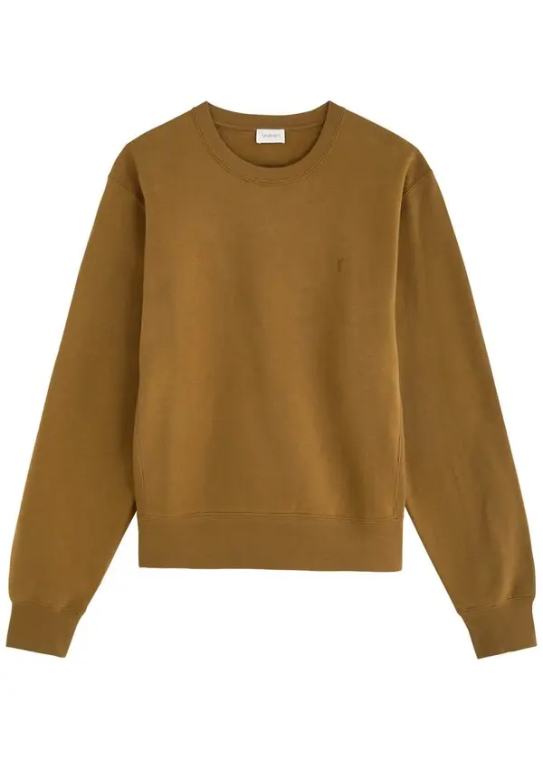 Saint Laurent Logo-embroidered Cotton Sweatshirt - Camel