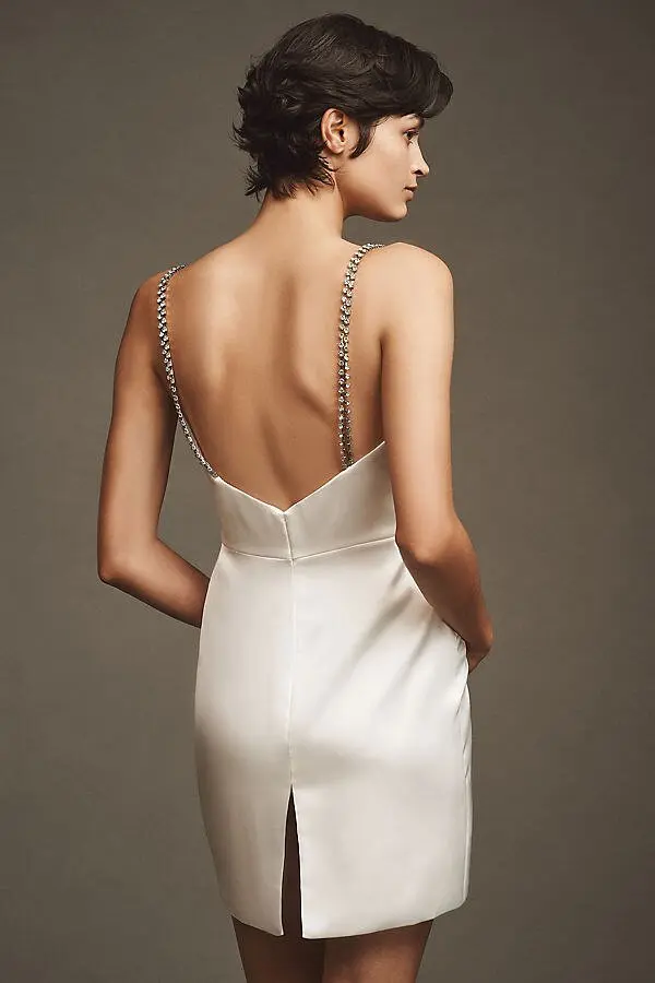 white satin dress with diamond straps Chic Satin Mini Dress with Diamonds and Self-chain tie down straps