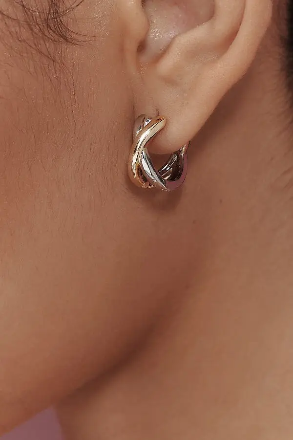 Anthropologie Twisted Mixed Metal Huggie Hoop Earrings
