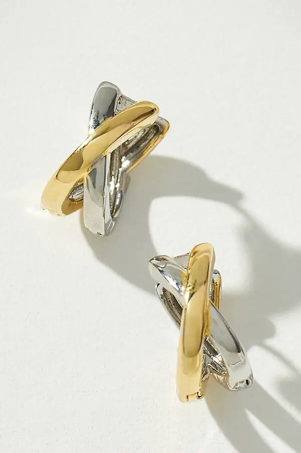 Anthropologie Twisted Mixed Metal Huggie Hoop Earrings