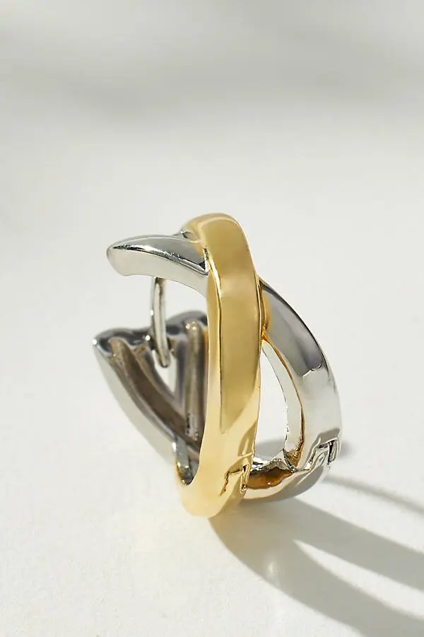 Anthropologie Twisted Mixed Metal Huggie Hoop Earrings