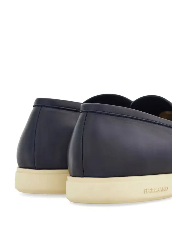 FERRAGAMO Gancini Plaque Leather Loafers - Blue