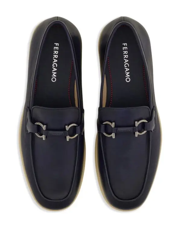 FERRAGAMO Gancini Plaque Leather Loafers - Blue