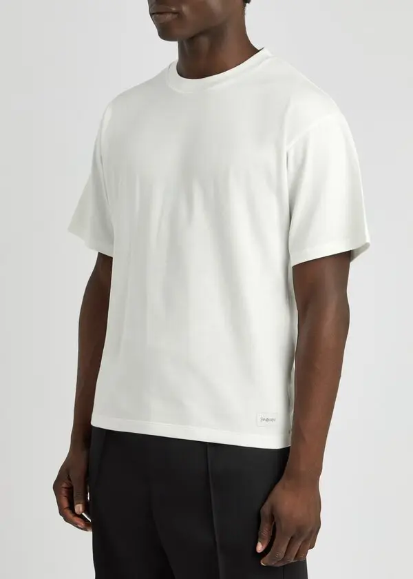 Saint Laurent Logo-appliqué Cotton-blend T-shirt - White