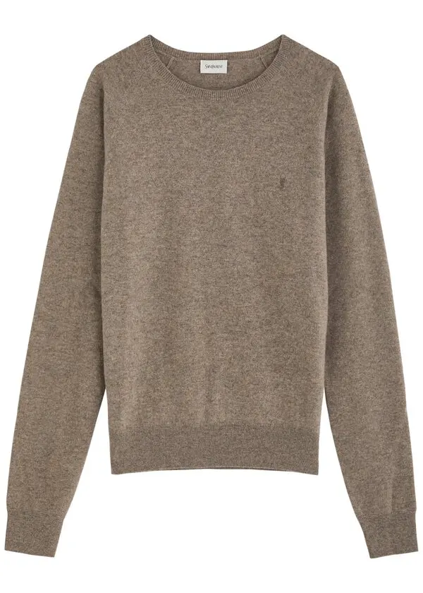 Saint Laurent Logo Cashmere Jumper - Taupe