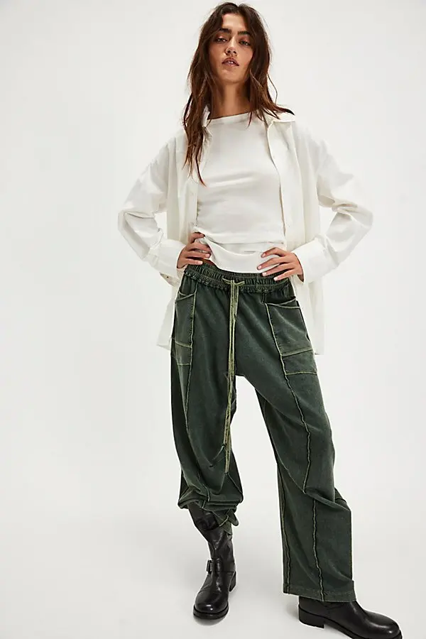 Free People Kaiden Barrel Pants - Never Green Combo