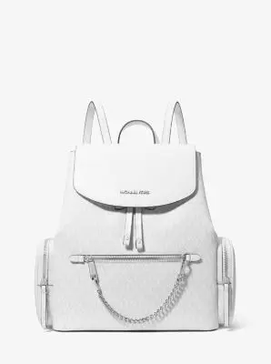 Michael Kors Jet Set Large Signature Logo Backpack In White - 80