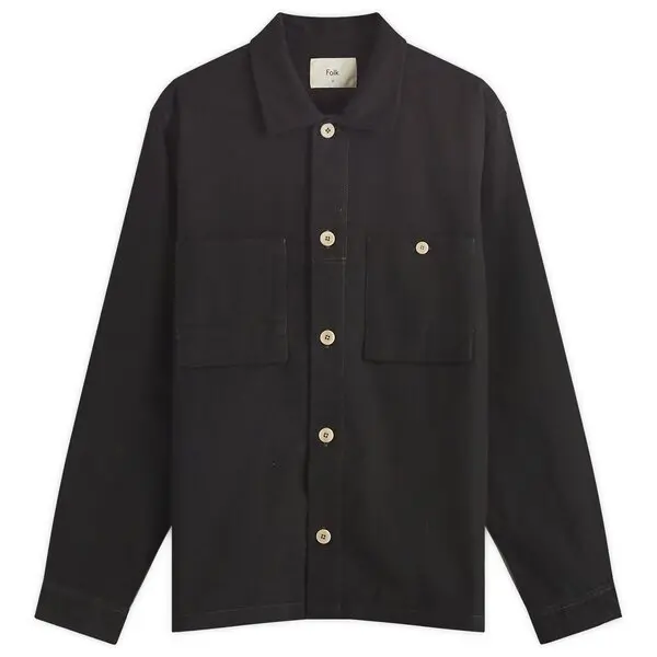 Folk Patch Overshirt - Black Moleskin
