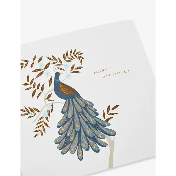 Smythson Happy Birthday Peacock-print Greetings Card 15cm X 15cm