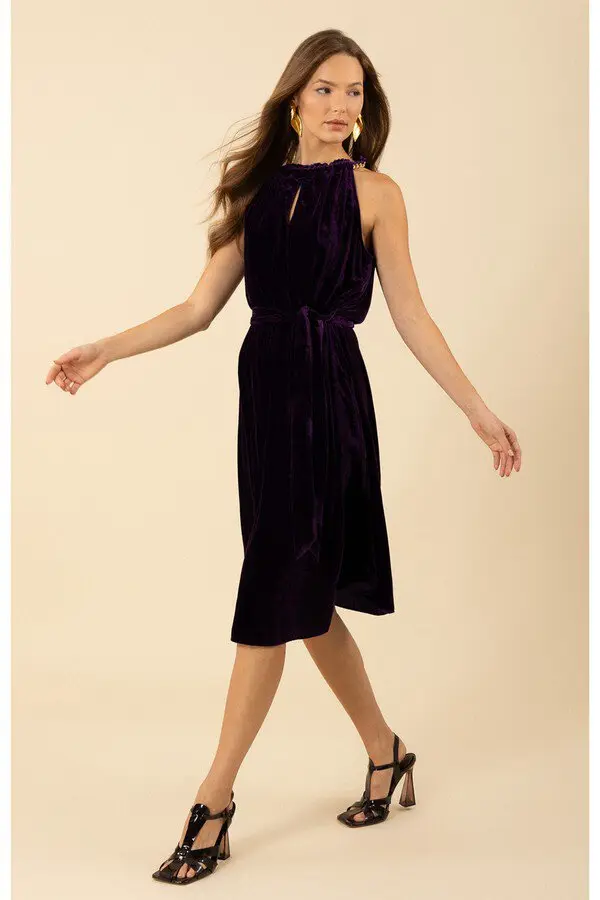 Hale Bob Meadow Velvet Halter Dress In Purple - 30% Off | Editorialist