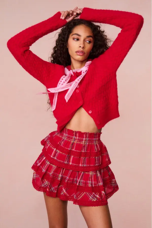 Jupe Alexander McQueen - Taille S - Laine Tartan Rouge Asymétrique - Occasion Très Bon état