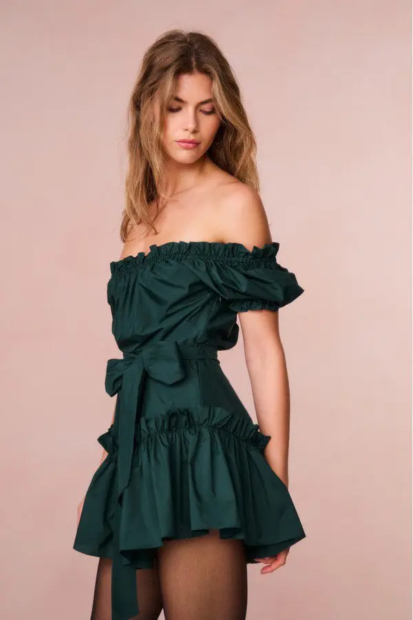 Loveshackfancy Estine Taffeta Mini Dress - Green | Editorialist