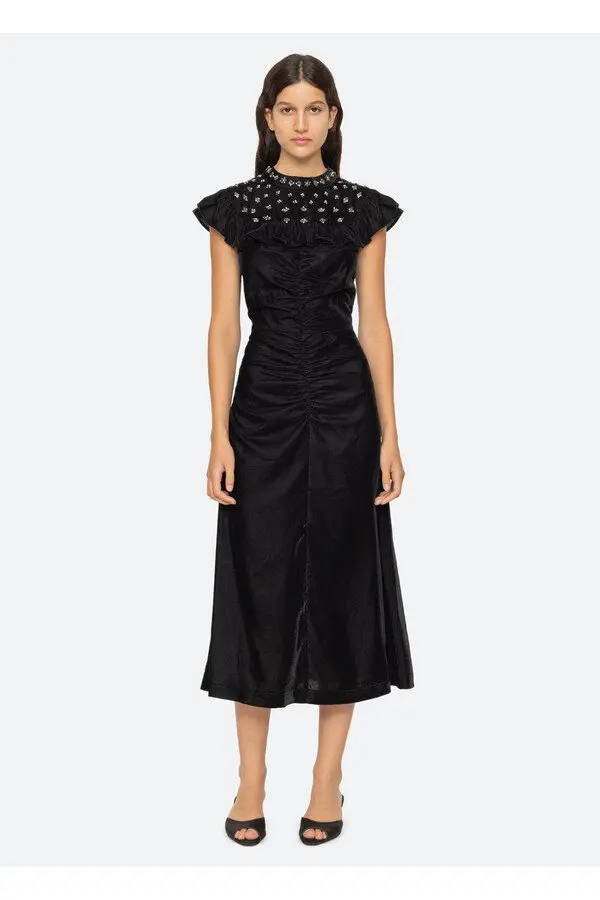 sea black velvet dress Marcella Women's Manhattan Velvet Slit Gown