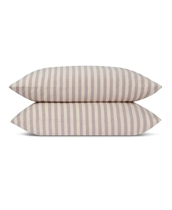 PIGLET IN BED Pembroke Stripe Linen Blend Pillowcases - Elderberry