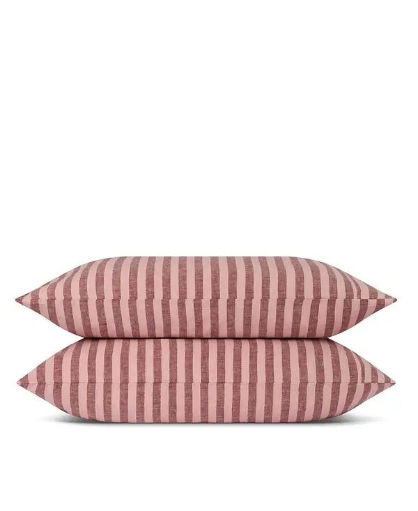 PIGLET IN BED Pembroke Stripe Linen Blend Pillowcases - Rhubarb/rose