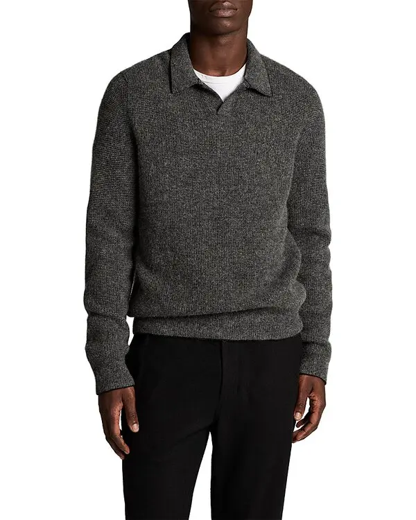Vince Thermal Open Collar Polo Sweater - Gray