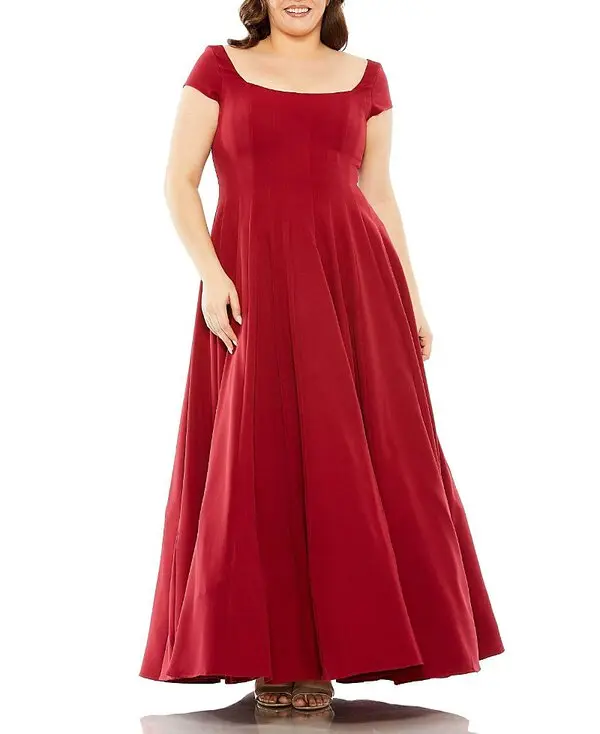 Mac Duggal Cap Sleeve Square Neck Ball Gown - Wine