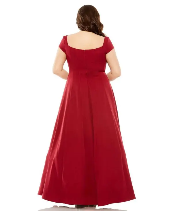 Mac Duggal Cap Sleeve Square Neck Ball Gown - Wine