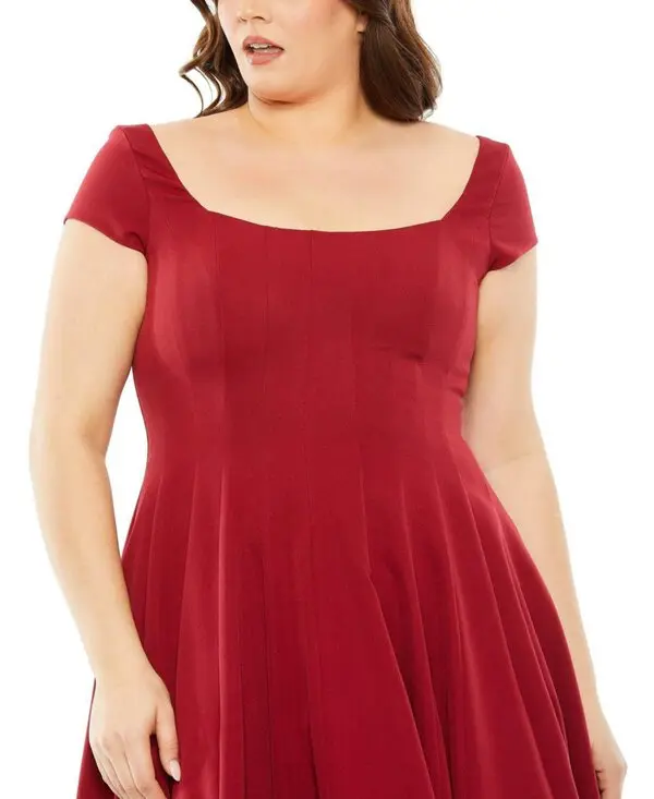 Mac Duggal Cap Sleeve Square Neck Ball Gown - Wine