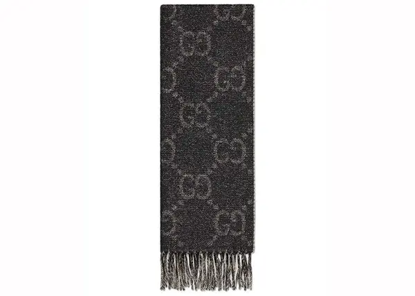 Gucci Gg Wool Jacquard Scarf - Charcoal/beige
