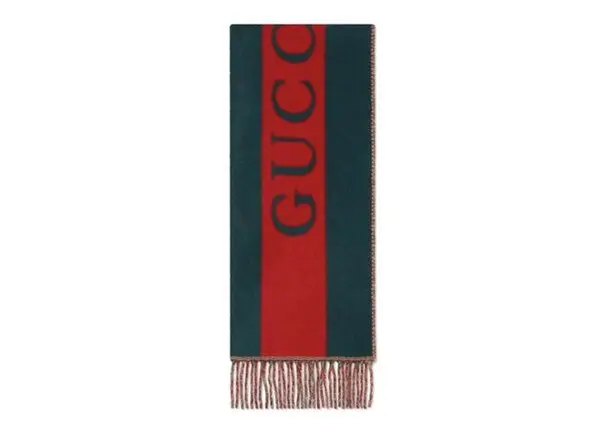 Gucci Web Jacquard Wool Scarf - Green/red