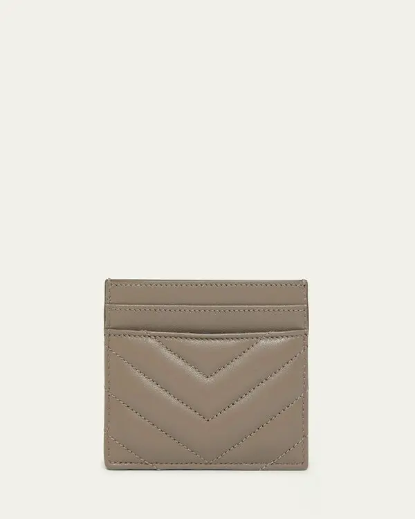 Saint Laurent Monogram Card Case In Quilted Smooth Leather - Greyish Brown