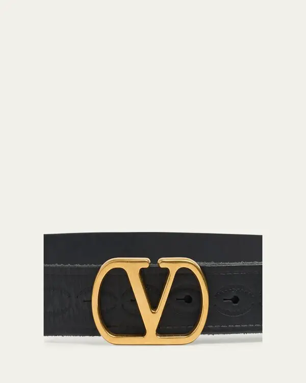 Valentino Garavani Leather V Logo Buckle Belt - Nero
