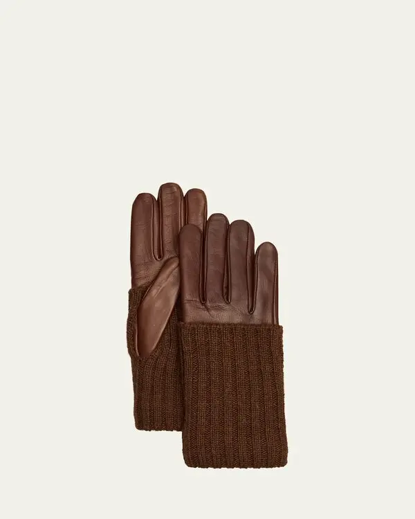 AGNELLE Lambskin Gloves With Alpaca Cuff - Black