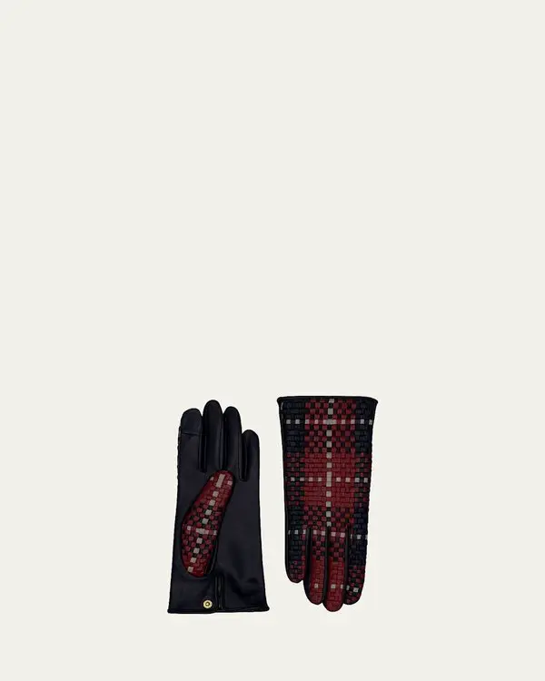 AGNELLE Two-toned Lambskin Leather Gloves - Noir Cardininal