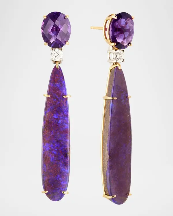 ROBERT ERICH 18k Yellow Gold, Platinum, Diamond, Opal And Drop Earrings - Amethyst